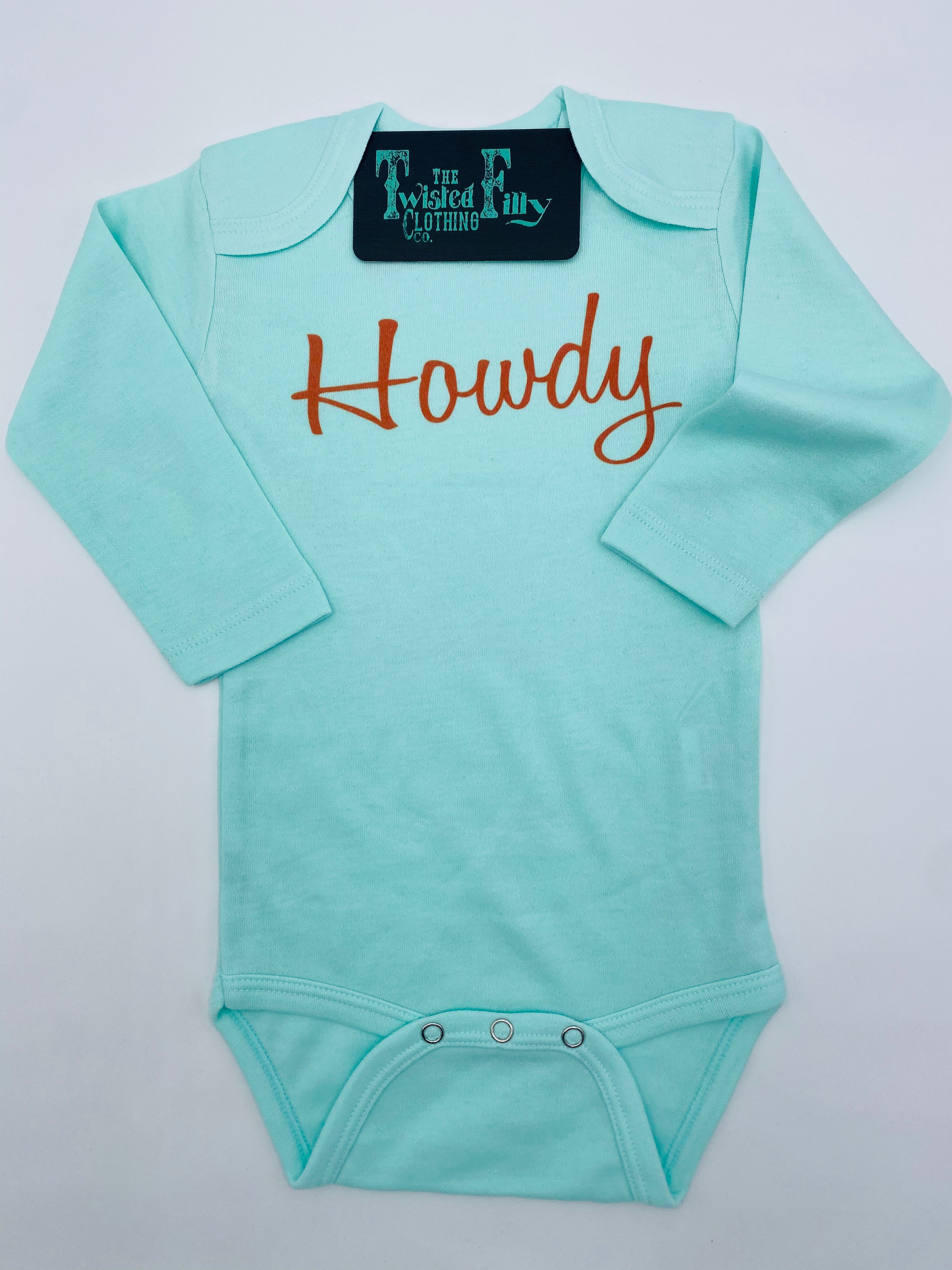 Howdy - L/S Infant One Piece - Turquoise – The Twisted Filly Clothing Co.